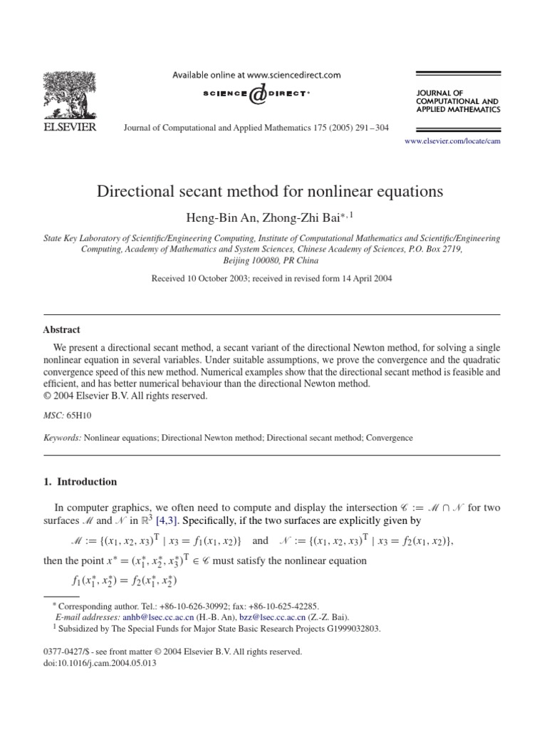 Directional Secant Method For Nonlinear Equations: Heng-Bin An, Zhong ...