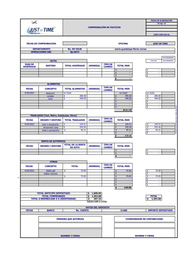 Hoja de Viaticos | PDF | Industrias de servicio | Transporte