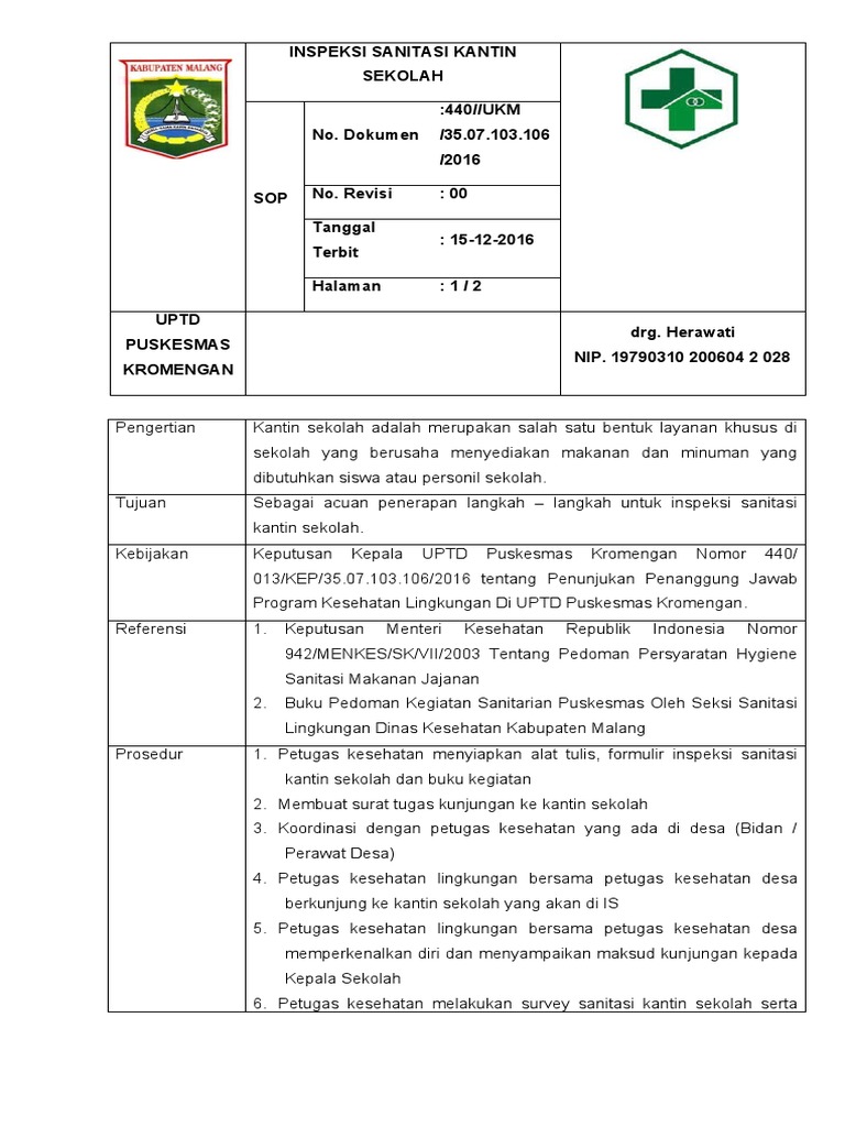 Inspeksi Sanitasi Kantin Sekolah | PDF