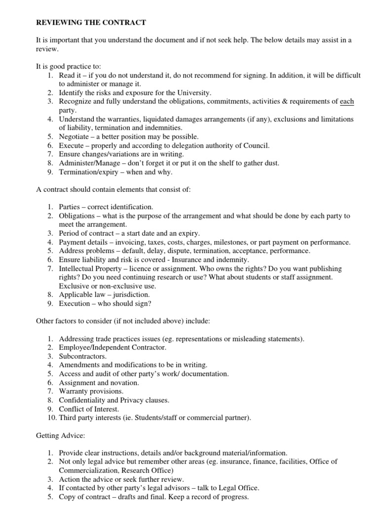 CHECKLIST Contract Review | PDF
