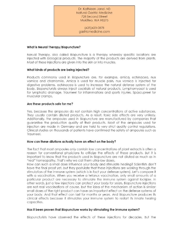What Is Neural Therapy - Biopuncture | PDF