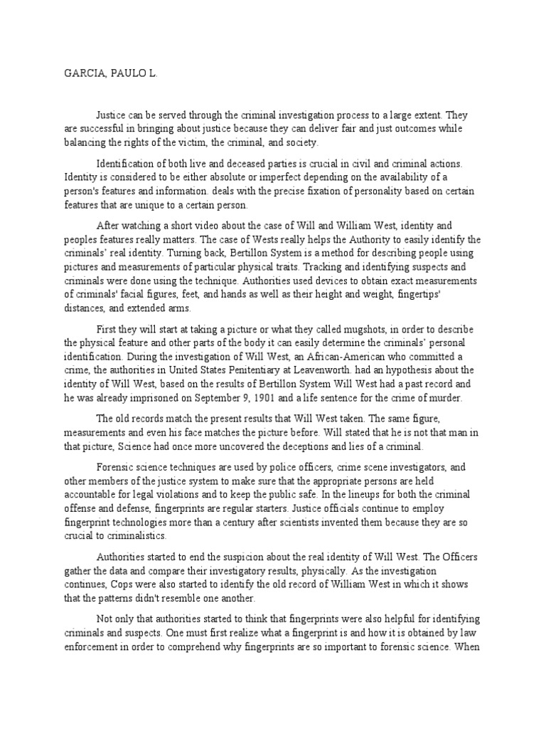 The Will and William West Case Analysis | PDF | Fingerprint | Forensic ...