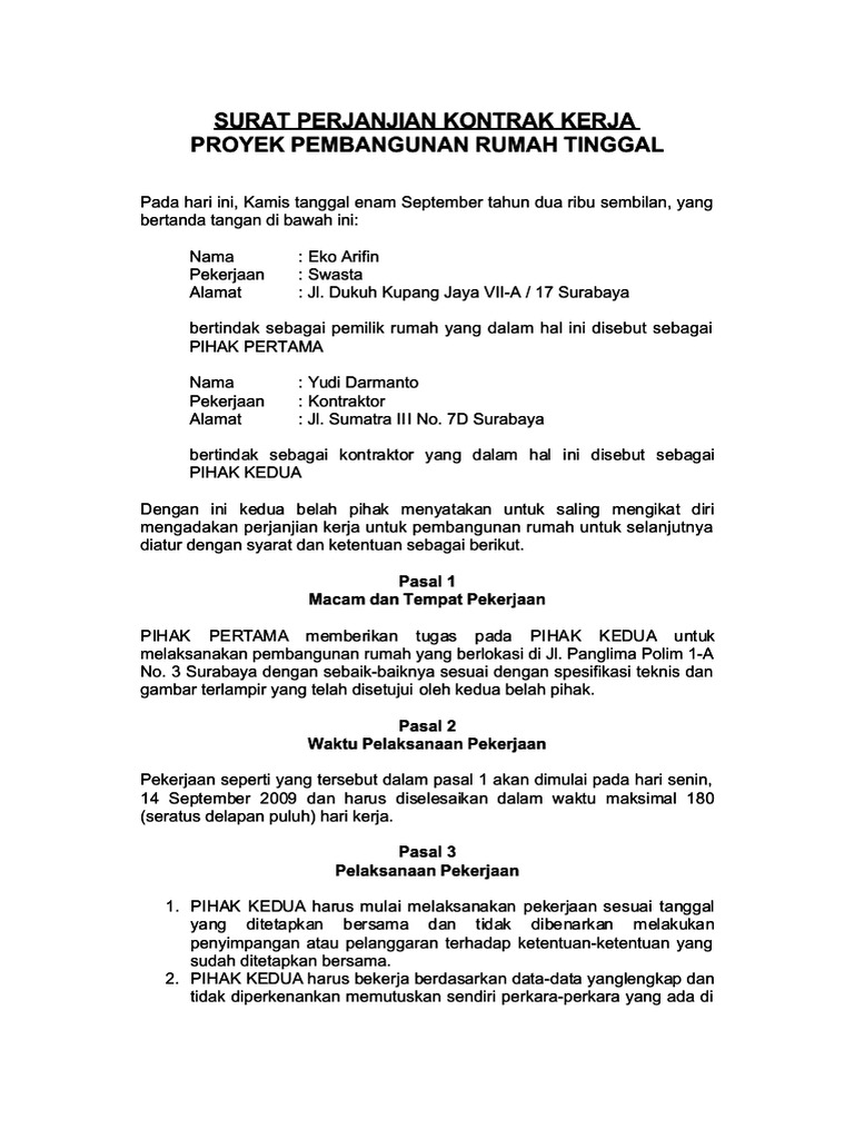Contoh Kontrak Borongan Jasa | PDF