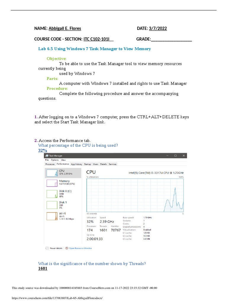 Lab 6.5 AbbigailFlores | PDF | Random Access Memory | Computer Data Storage