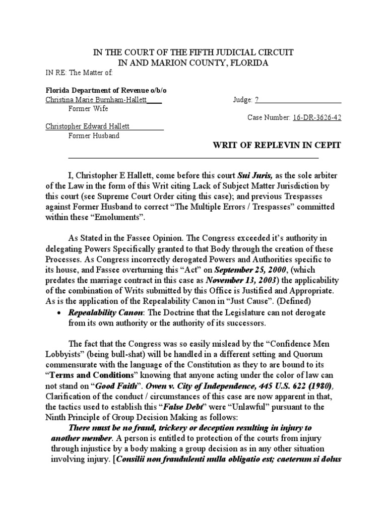 Writ of Replevin in Cepit | PDF