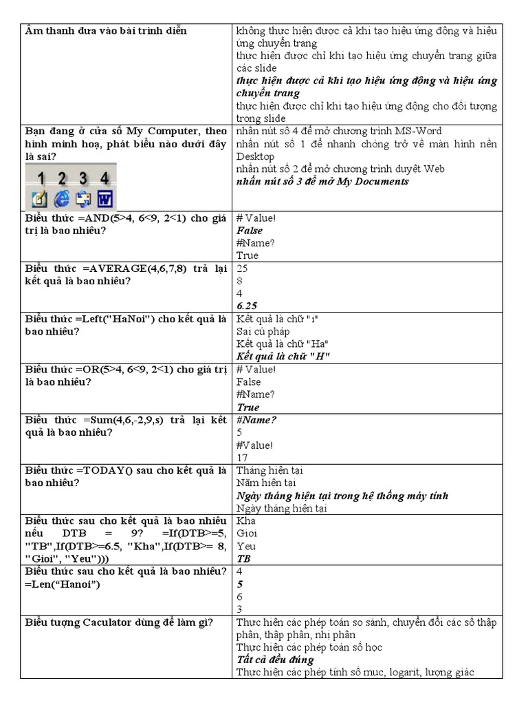 (123doc) de Cuong On Thi Mon Tin Hoc Dai Cuong Eg12 010 DH Mo Ha Noi | PDF