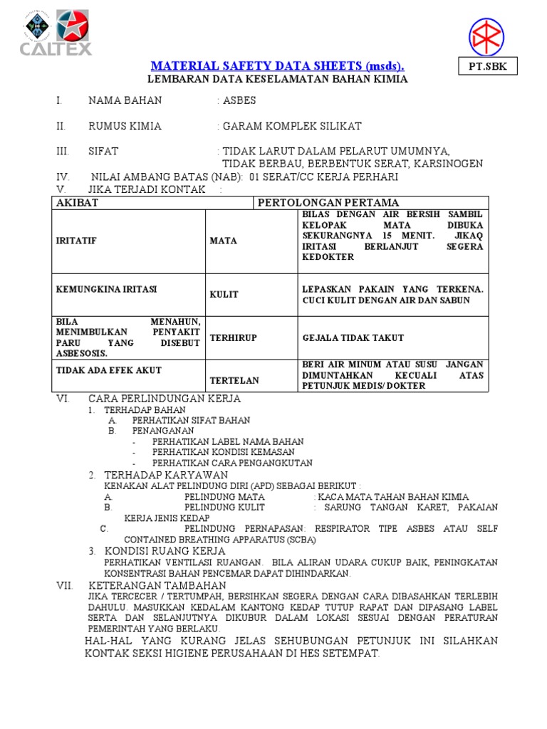 Asbes MSDS | PDF