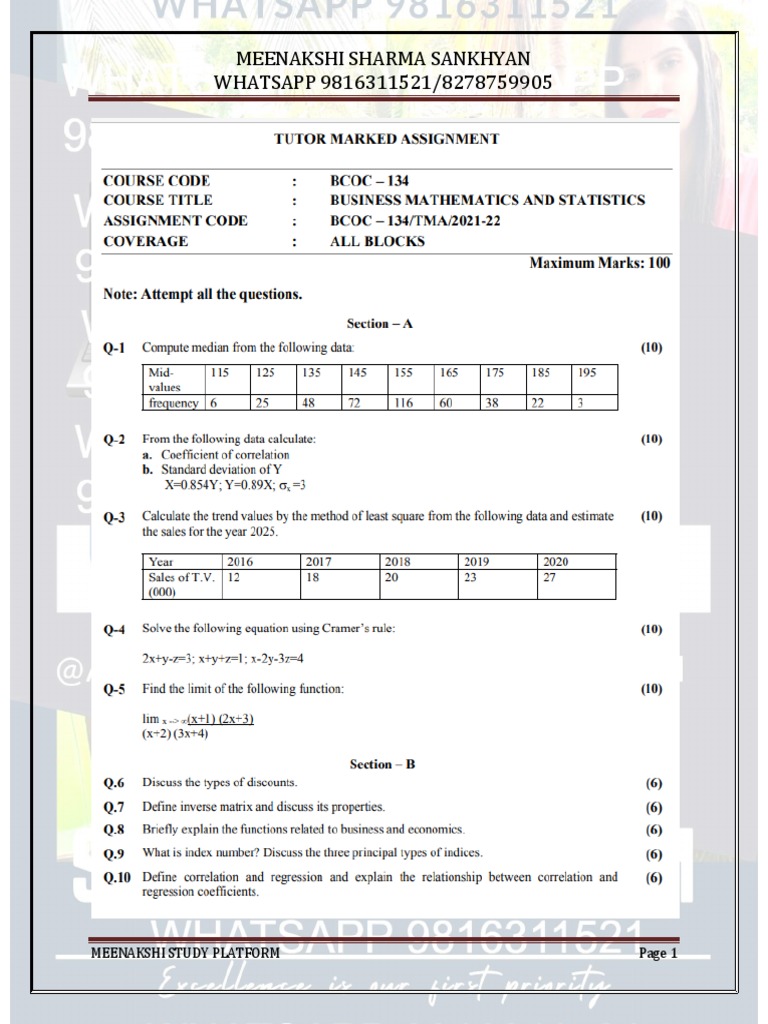 Bcoc 134 | PDF | Matrix (Mathematics) | Coefficient Of Variation