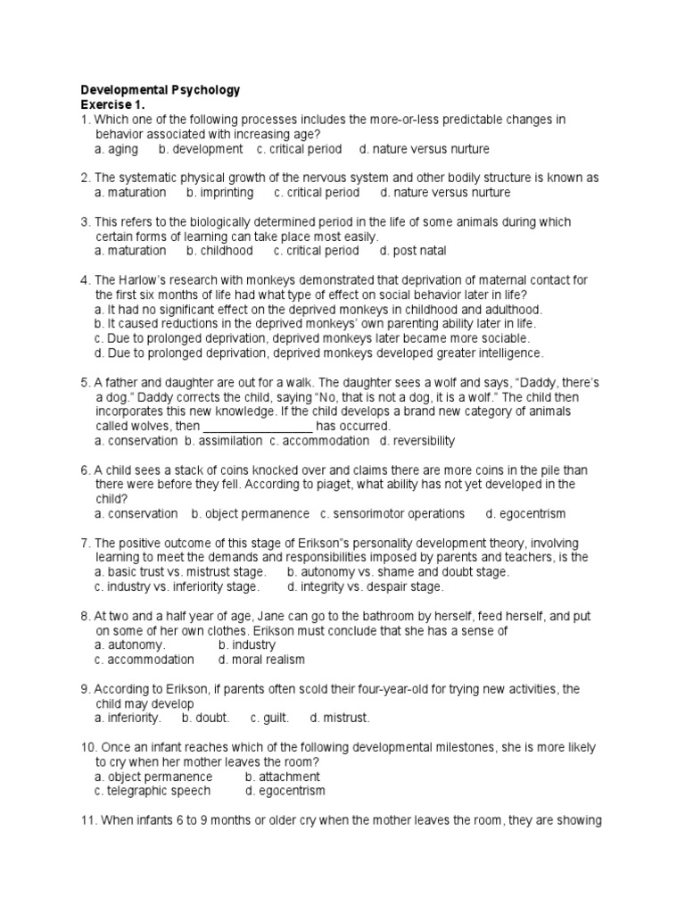 Exercises 4 Developmental Psychology | PDF | Twin | Cognitive Development