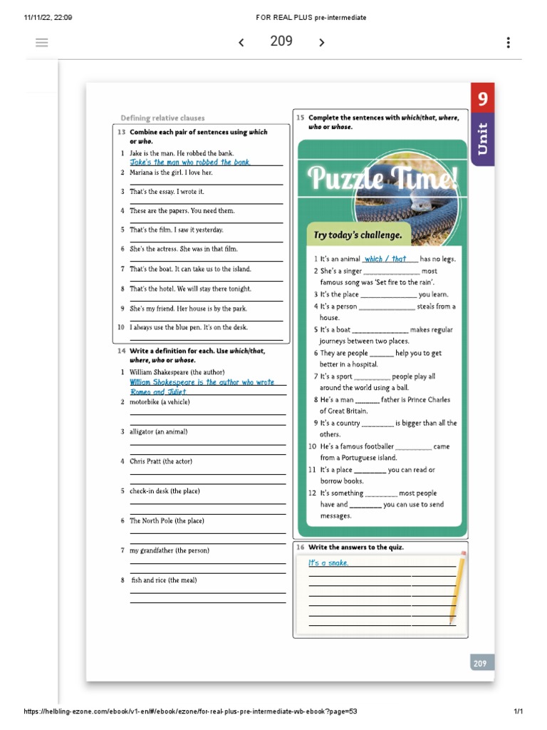 FOR REAL PLUS Pre-Intermediate - WB - U9-209 | PDF