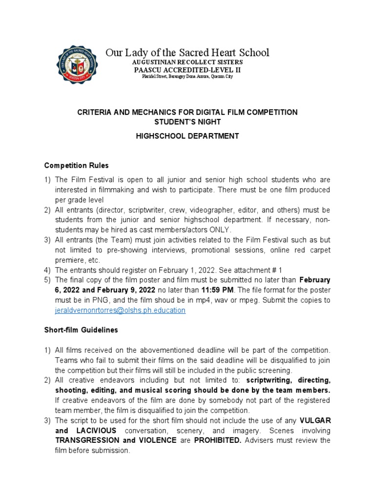 High School Digital Film Contest Rules | PDF