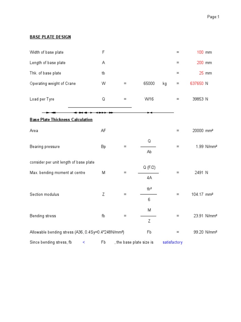 Base Plate Design | PDF | Bending | Stress (Mechanics)