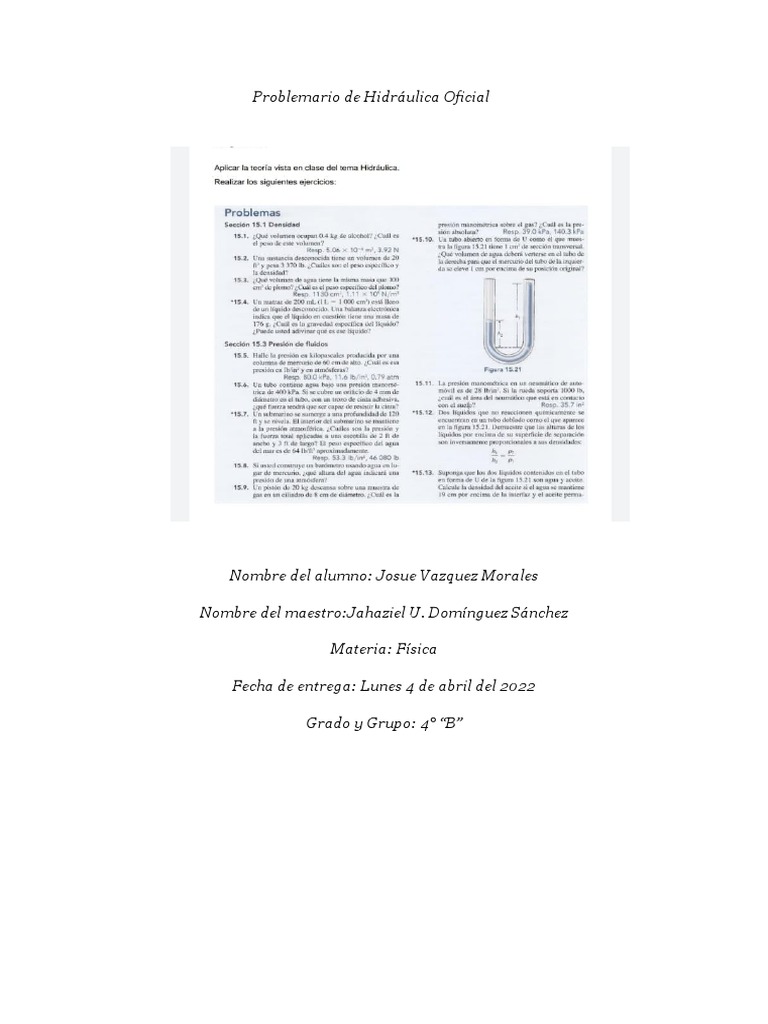 PROBLEMARIO DE FÍSICA 2 | PDF | Presión | Pascal (Unidad)