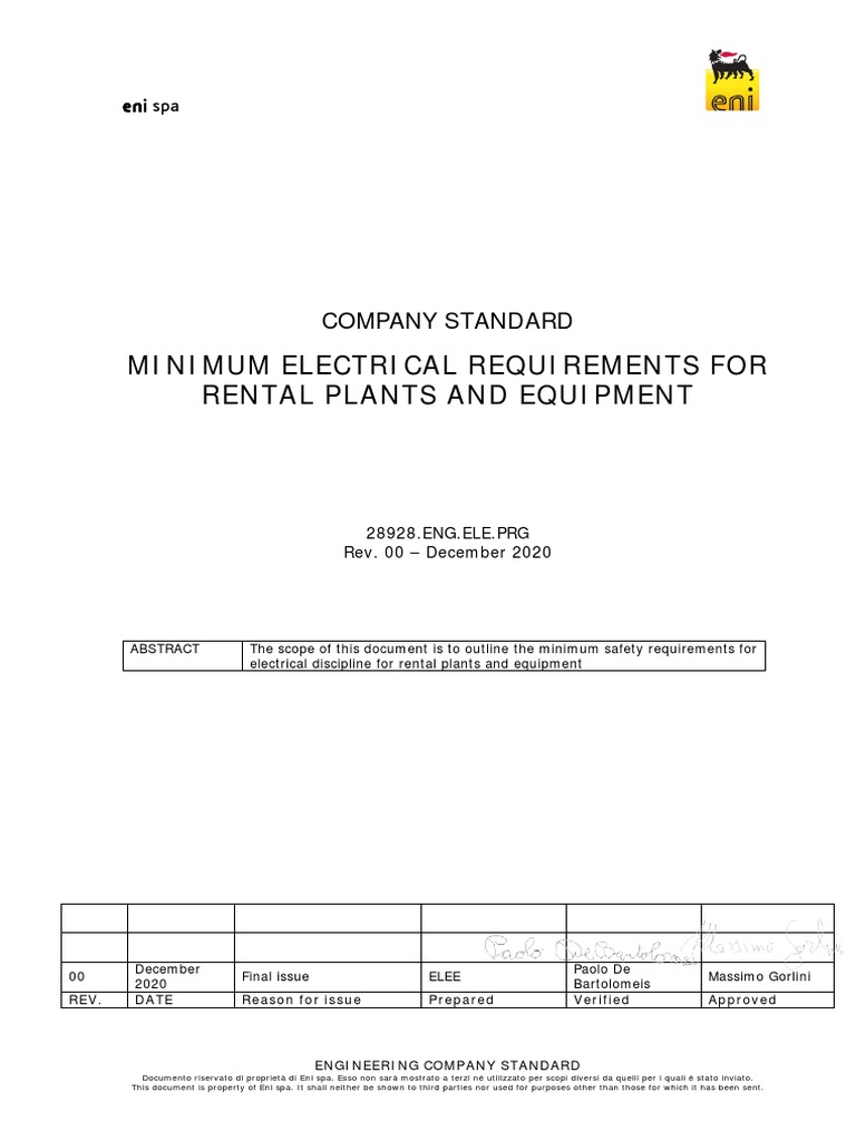 Minimum Electrical Requirements for Rental Plants and Equipment | PDF ...