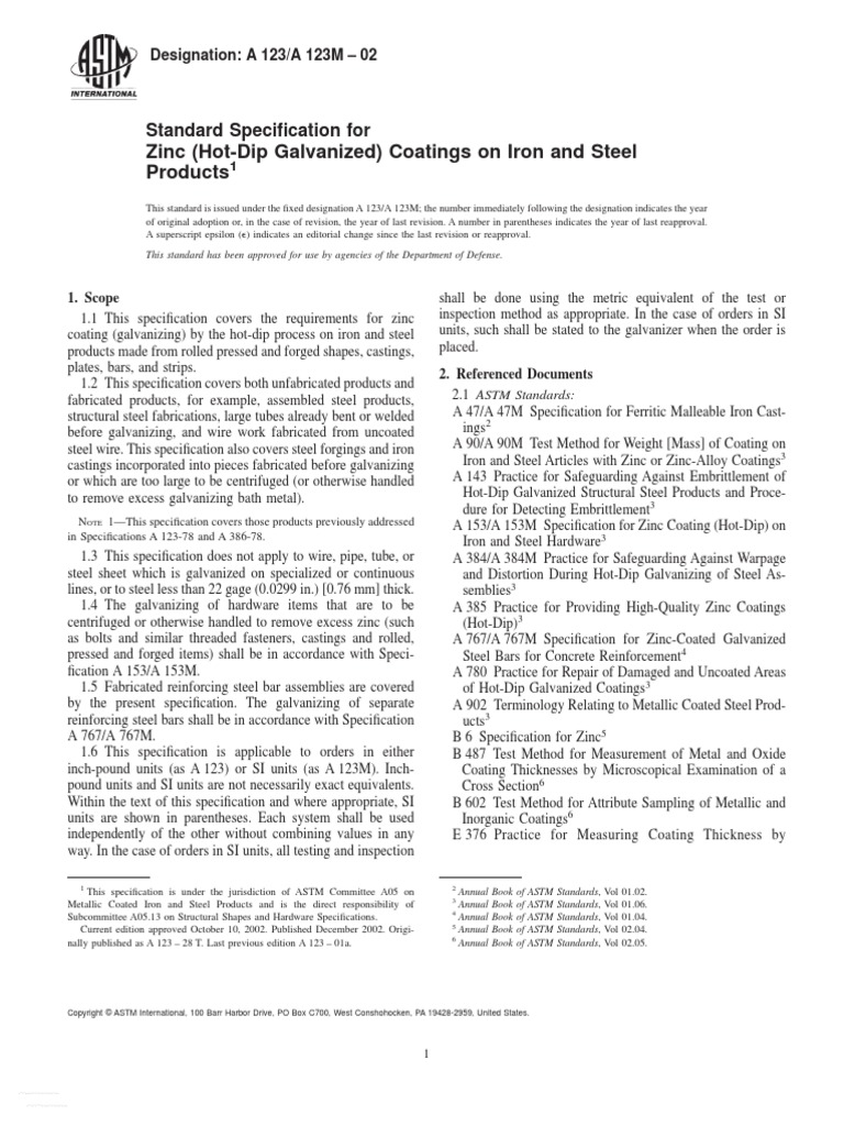 Astm A123 - 2002 | PDF