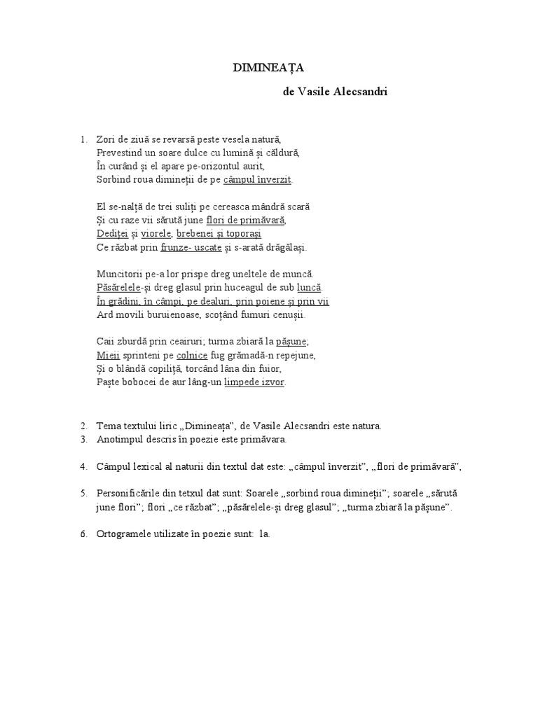 Dimineata de Vasile Alecsandri | PDF