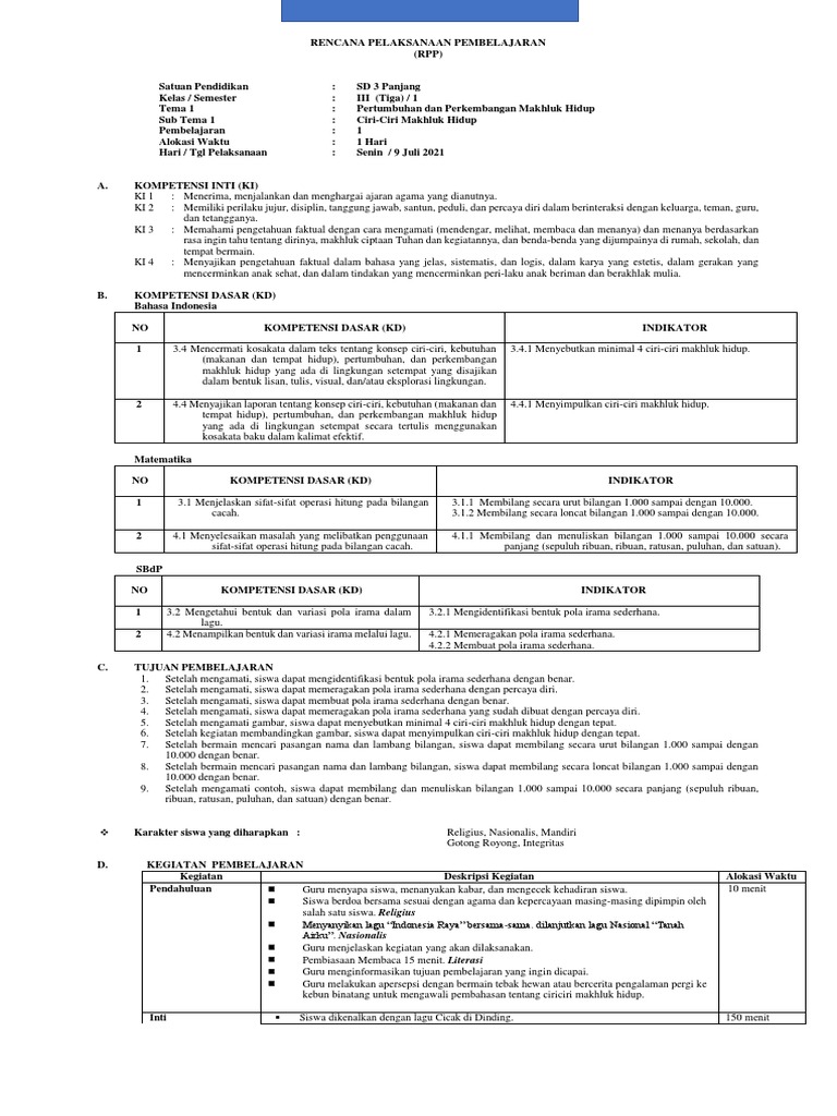Contoh RPP k13 Dan Kurmer | PDF