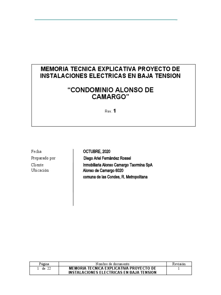 Memoria Explicativa | PDF | Corriente eléctrica | Cableado eléctrico
