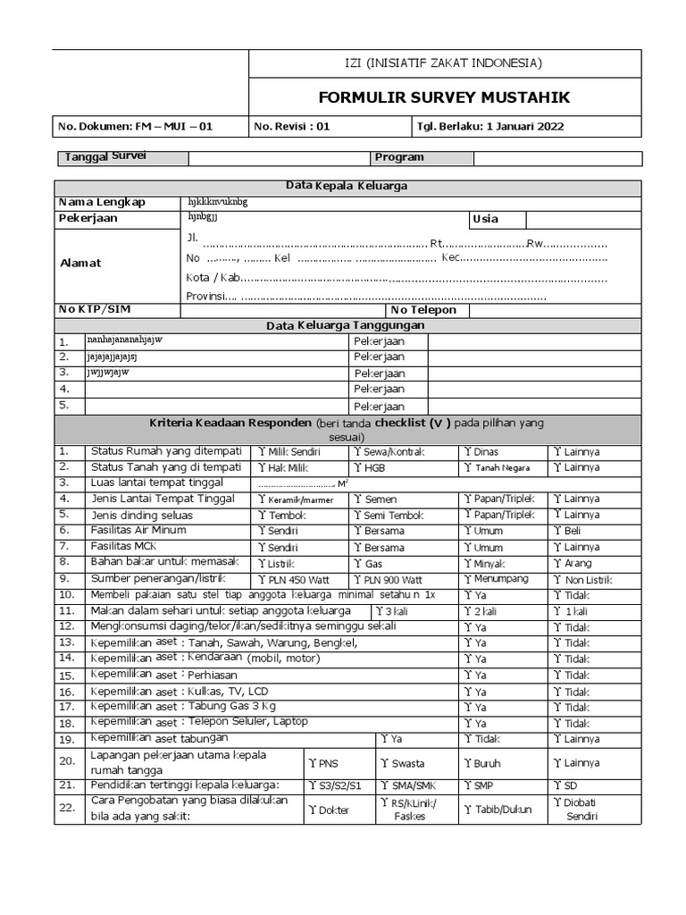 Data Survey Mustahik | PDF