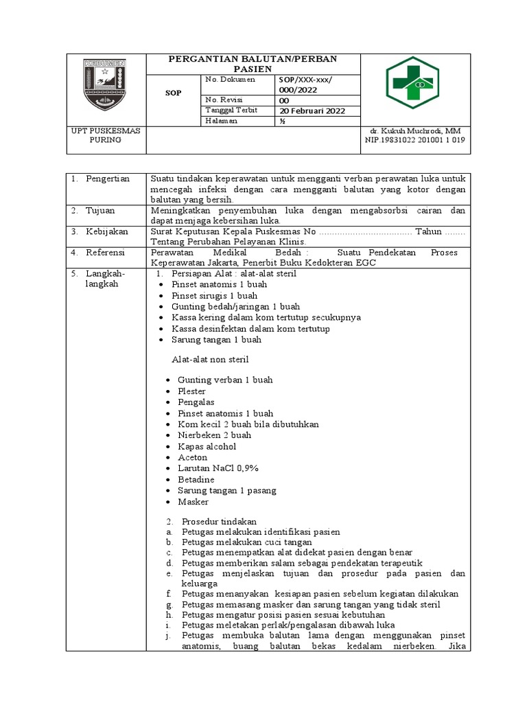 SOP Pergantian Balutan Perban | PDF