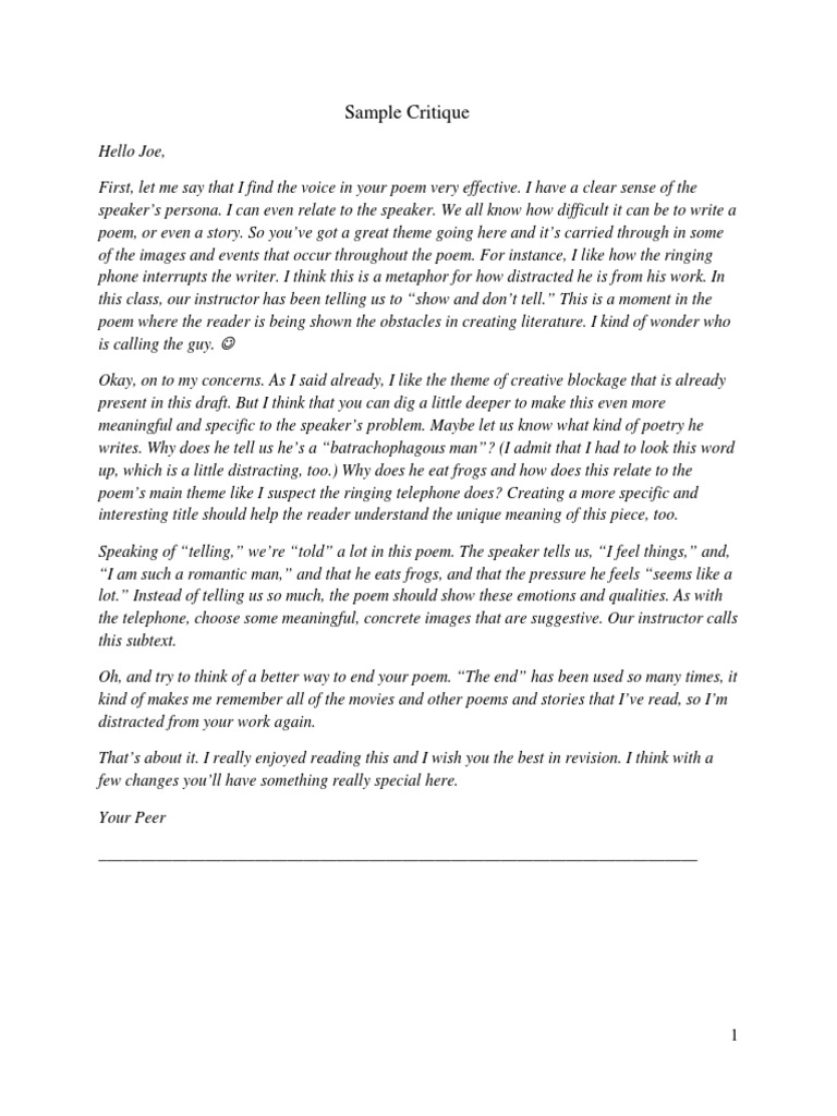 Sample Critique_My Poem (Poetry) | PDF | Poetry