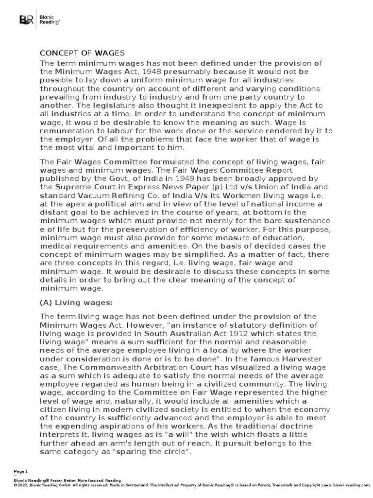 Concepts Under Minimum Wages Act 1948 | PDF | Finance & Money Management
