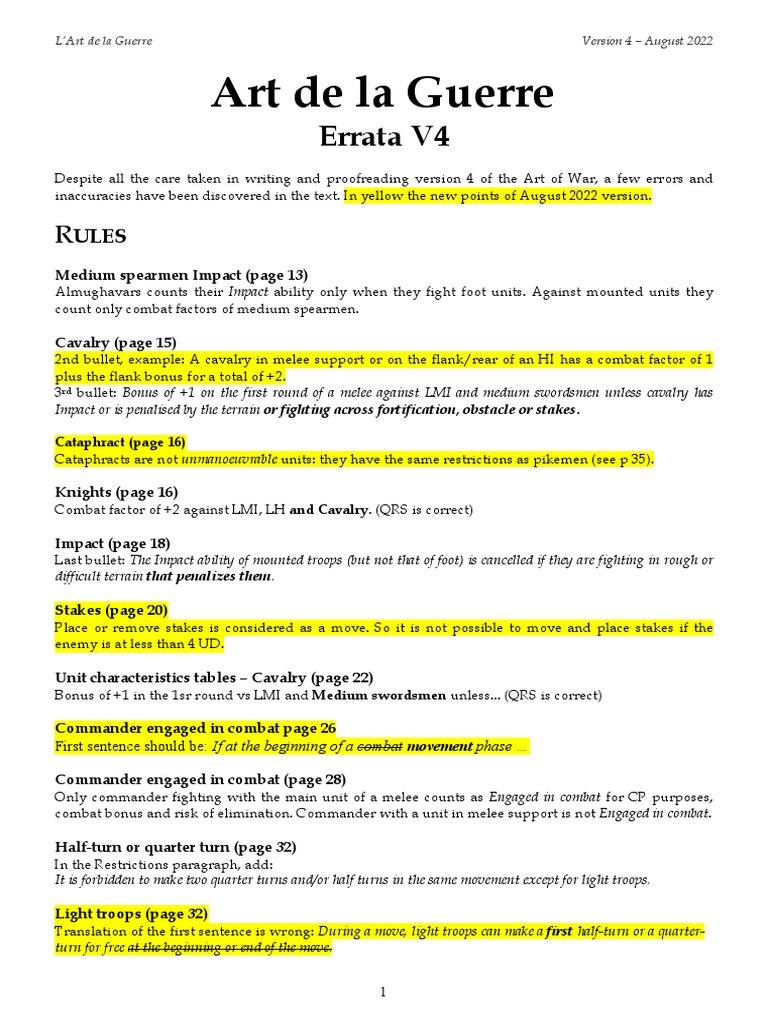 Summary of Errata and Clarifications for Version 4 of L'Art de la ... Summary of Errata and Clarifications for Version 4 of L'Art de la ...