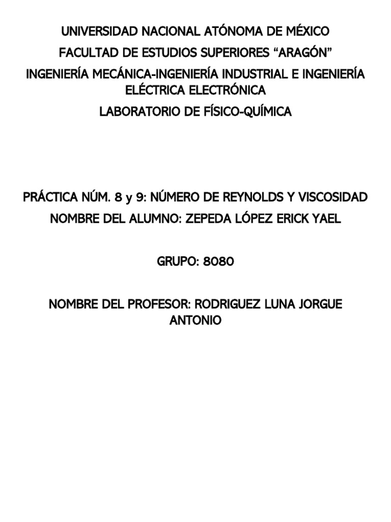 Practica 8 y 9 Numero de Reynolds y Viscosidad | PDF | Líquidos | Viscosidad