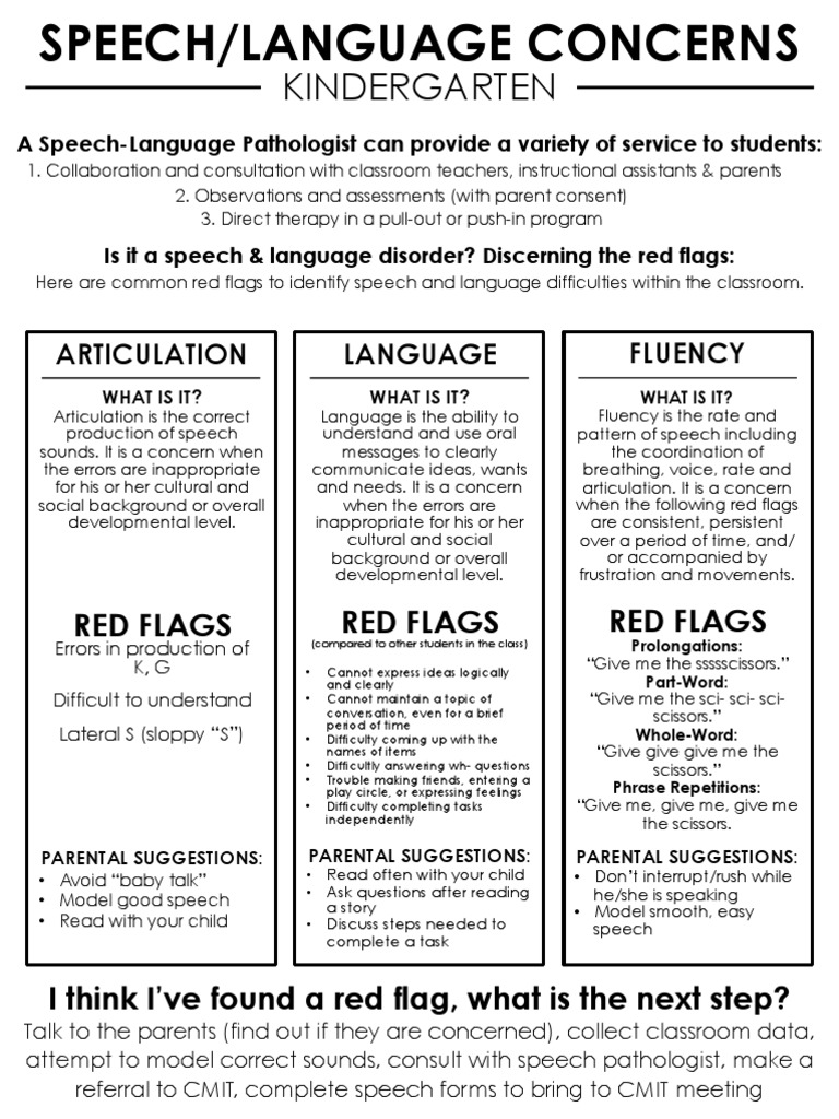 Speech Language Concerns Teacher Handout | PDF | Fluency | Speech