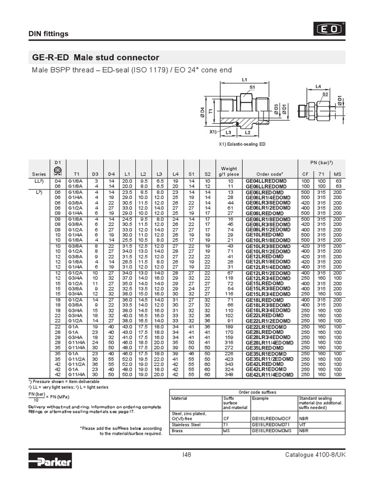 Male BSPP Thread - ED-seal (ISO 1179) / EO 24° Cone End: I48 Catalogue 4100-8/UK | PDF ...