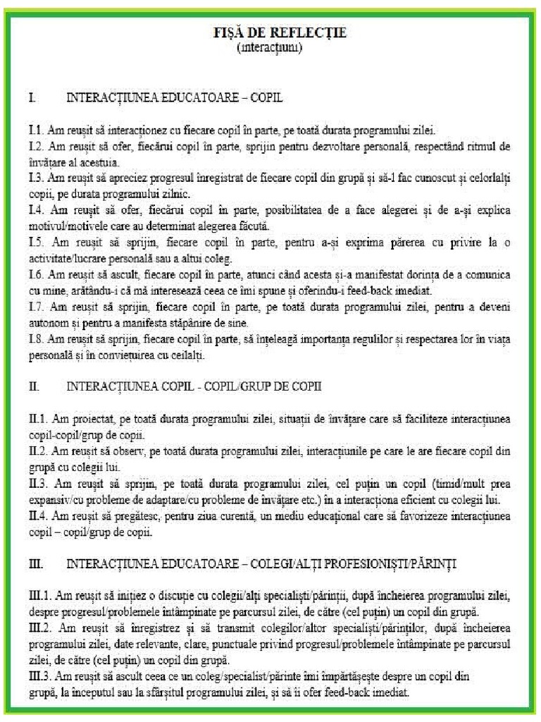 Fisa de Reflectie | PDF