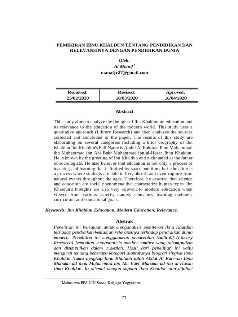Konsep Pendidikan Ibnu Khaldun | PDF | Ilmu Sosial