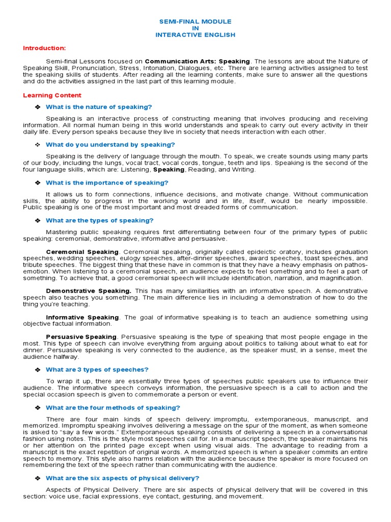 Mastering Speaking Skills in English | PDF | Public Speaking ...