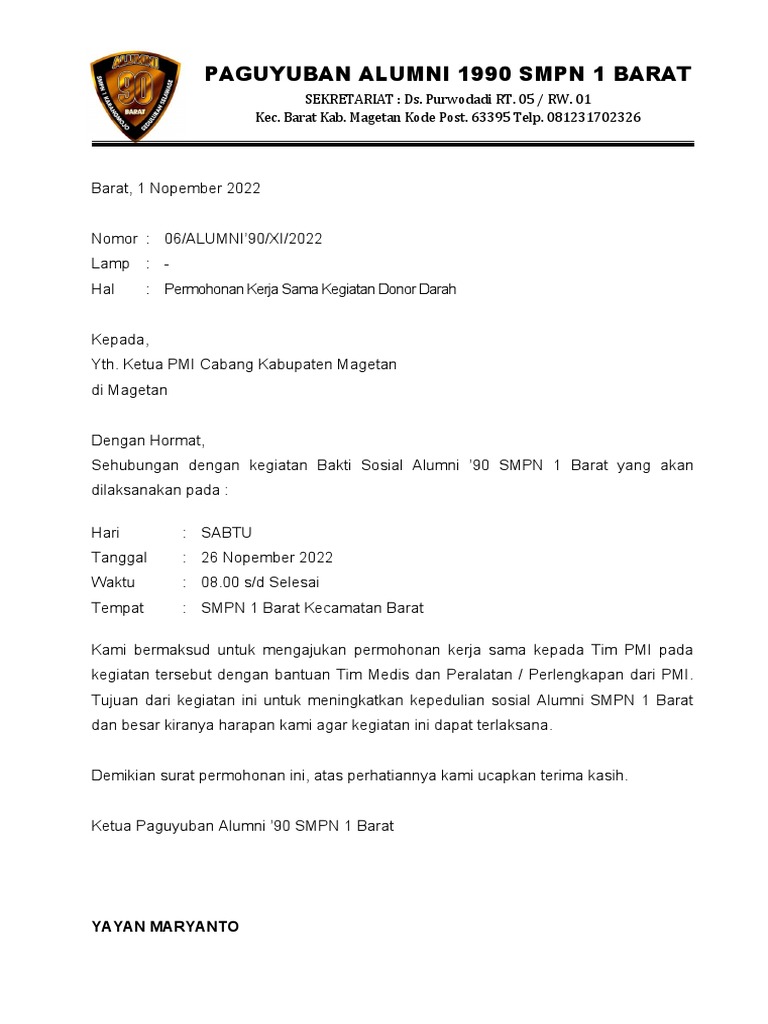 Surat Permohonan Ke PMI | PDF