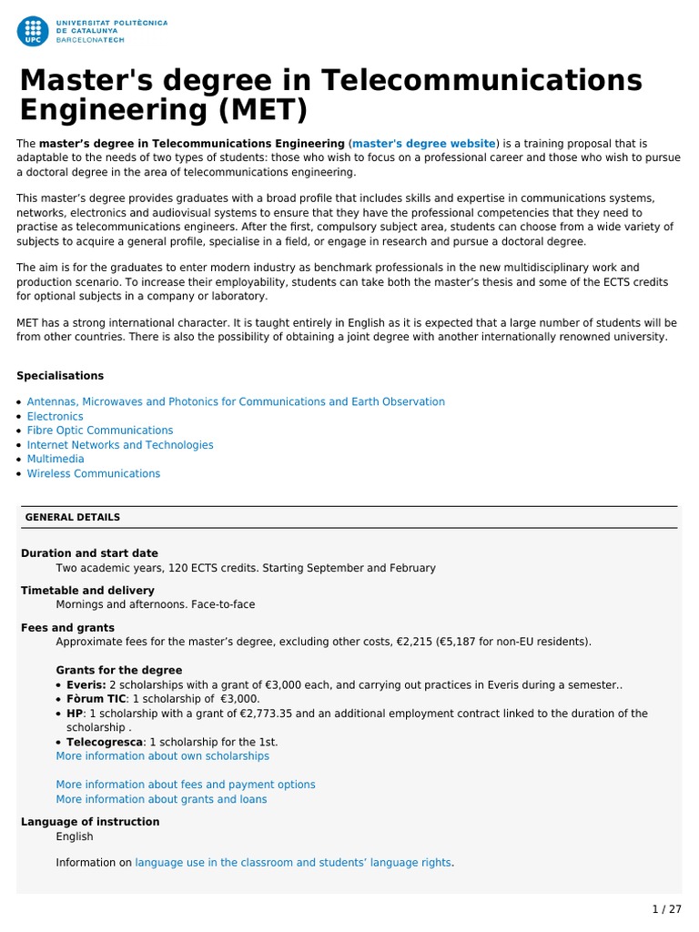 Master's in Telecommunications Engineering | PDF | Academic Degree ...
