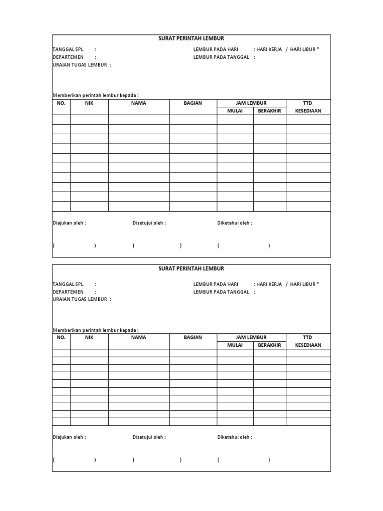 Form Surat Perintah Lembur | PDF