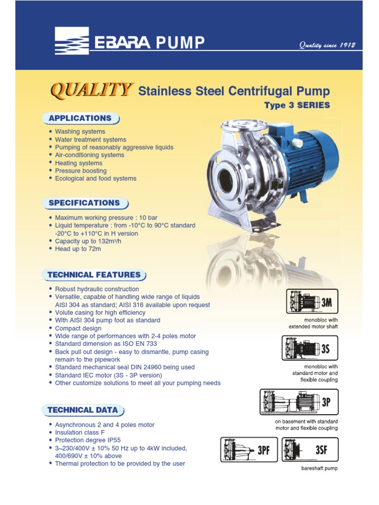 Ebara Stainless Steel Centrifugal Pump | PDF | Pump | Liquids