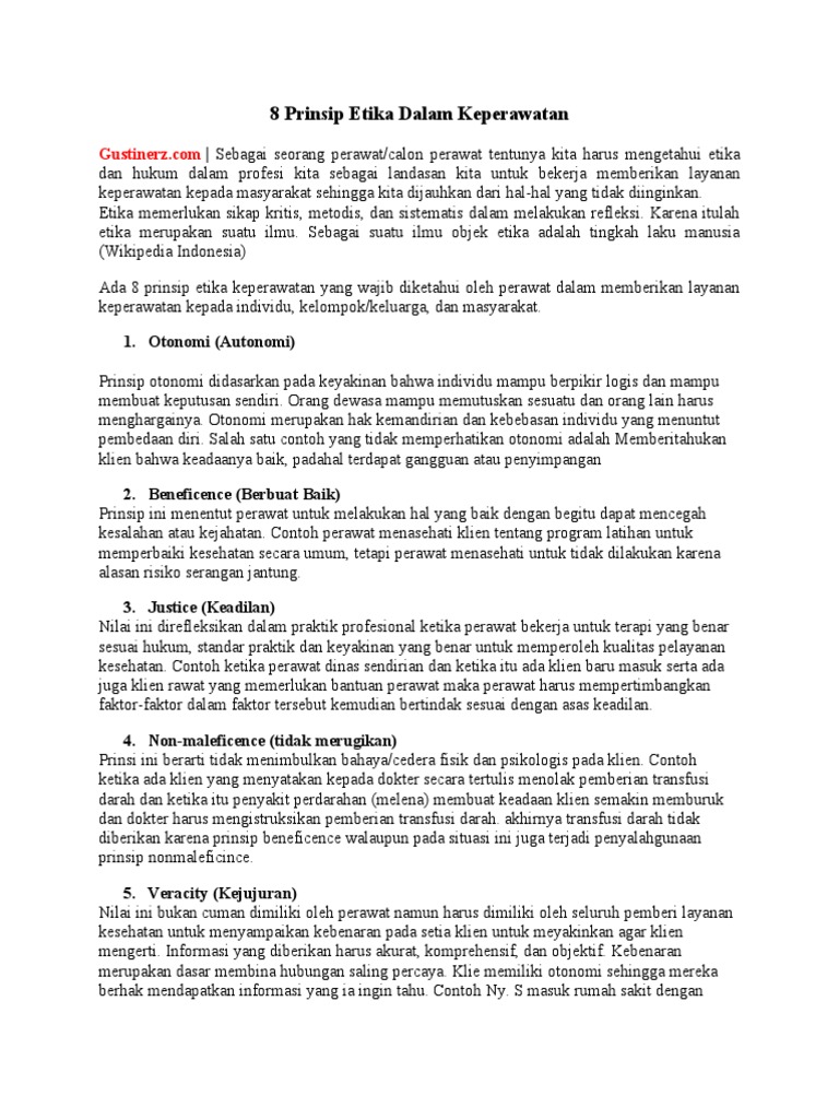 Eight Principles of Nursing Ethics | PDF