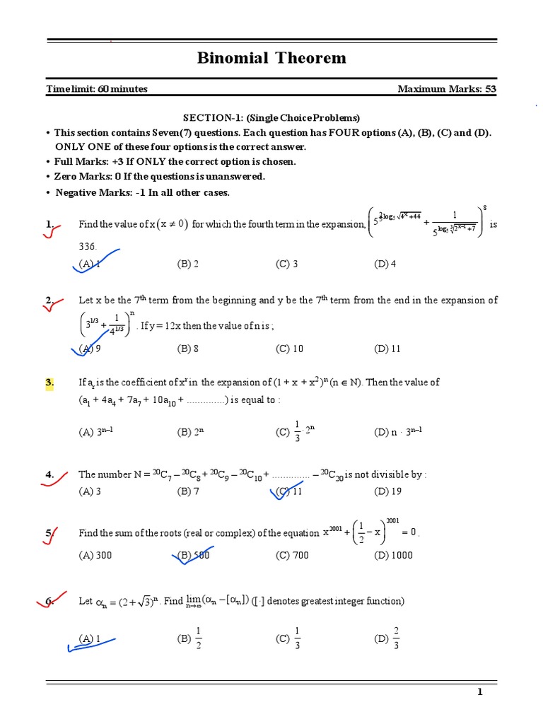 DPP Binomial Theorem Q | Download Free PDF | Function (Mathematics ...
