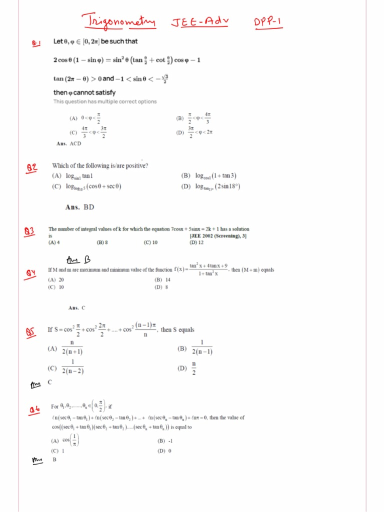 Trigonometry JEE Adv DPP 1 | PDF