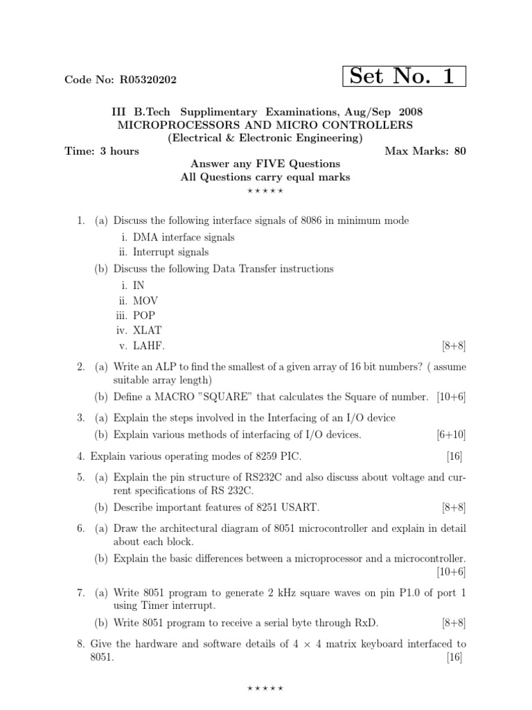 B.Tech Exam: Microprocessors & Controllers | PDF