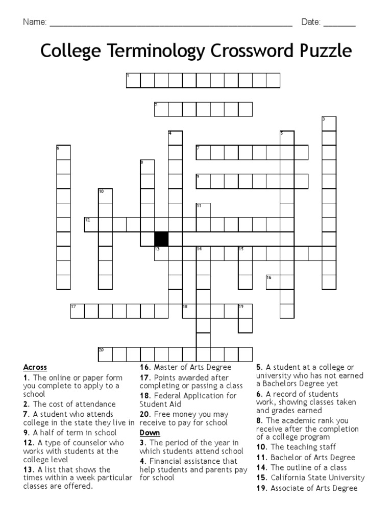 College Terminology Crossword Pu E8b0c 6162f60f | PDF | Career & Growth