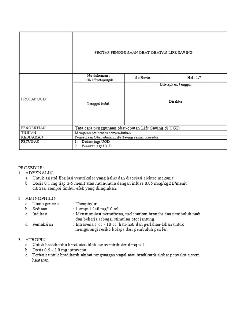 Protap Penggunaan Obat Life Saving | PDF