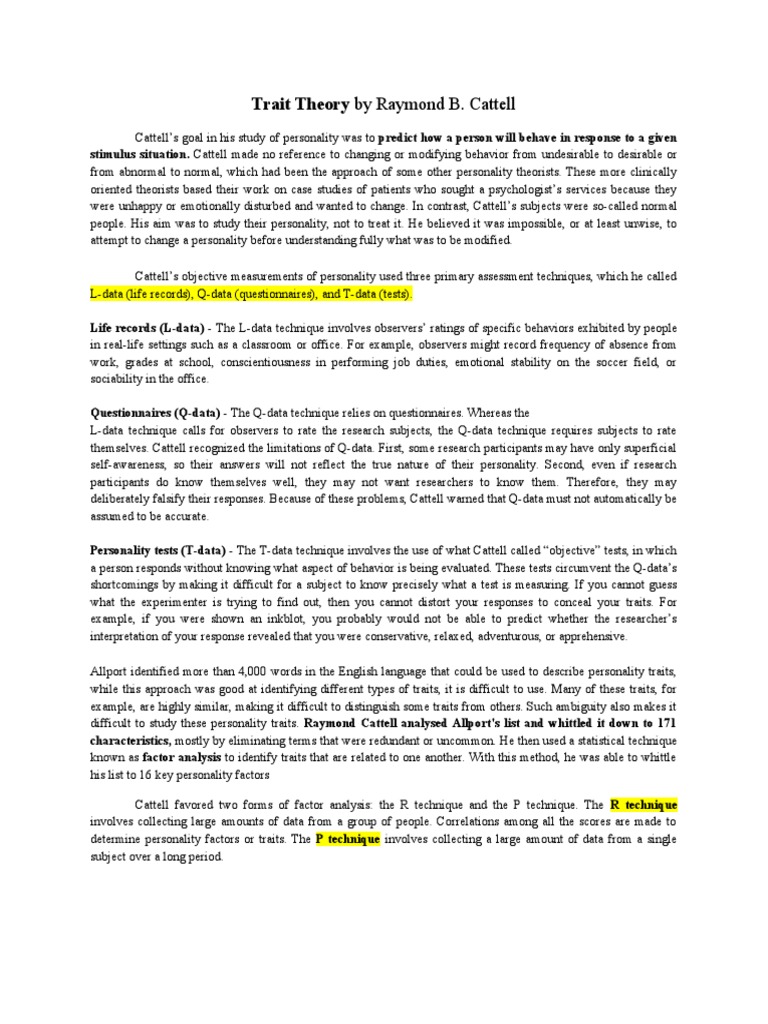 Cattell's 16 Personality Factors | PDF | Career & Growth
