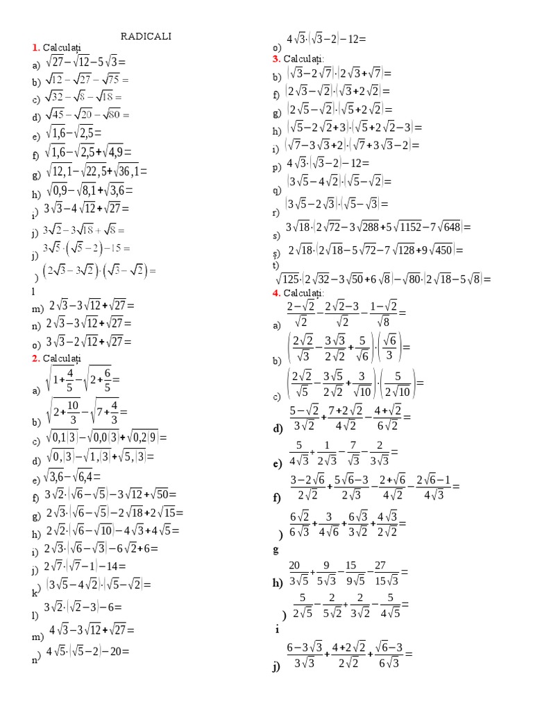 Calculul operațiilor cu radicali | PDF