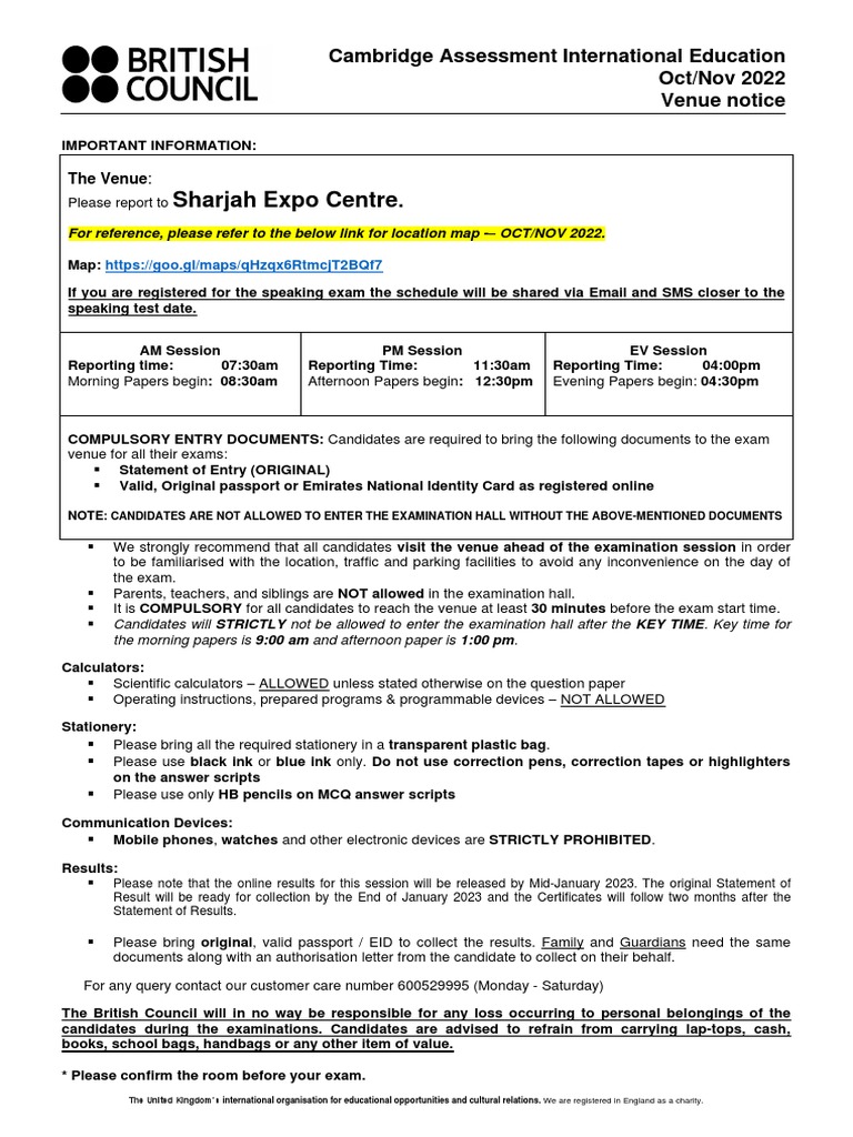 Cambridge Exam Venue Notice 2022 | PDF | Test (Assessment)