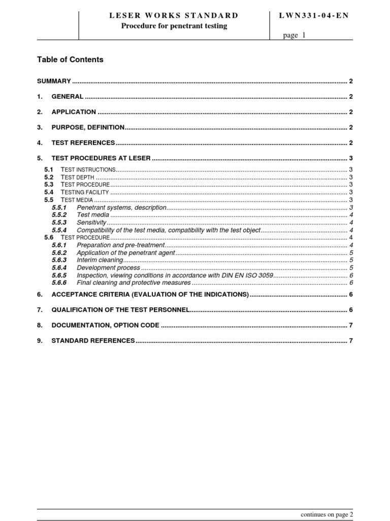 Sample Penetrant Testing Procedure | PDF | Nondestructive Testing ...