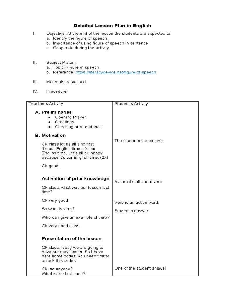 Lesson Plan on Figures of Speech | PDF | Metaphor | English Language
