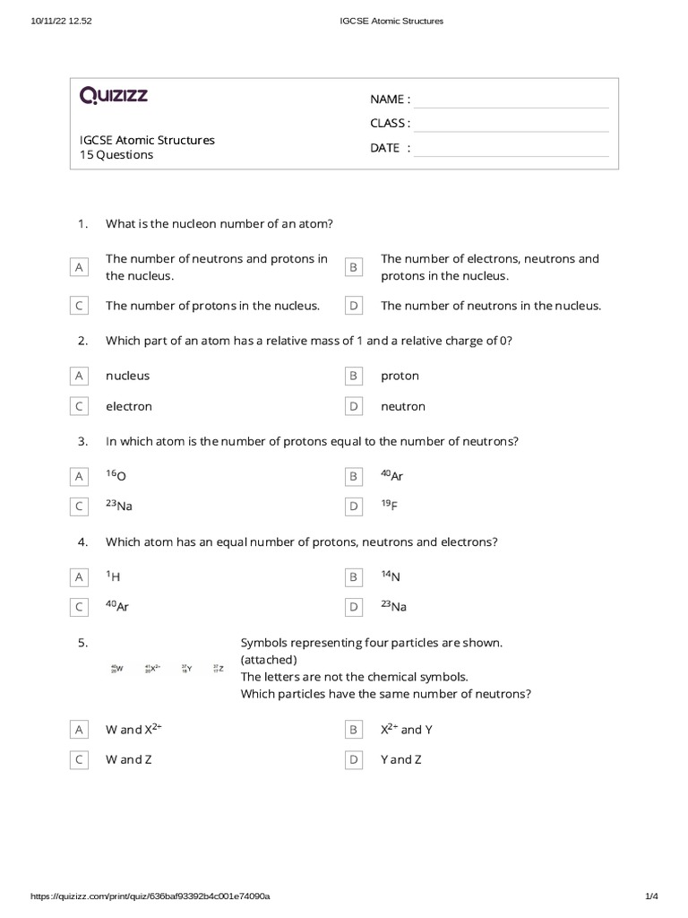 IGCSE Atomic Structures | PDF | Atoms | Atomic Nucleus