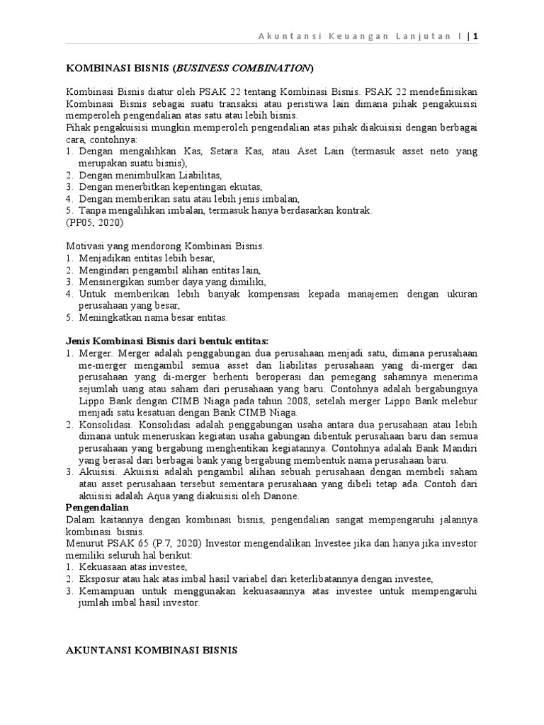 Kombinasi Bisnis | PDF | Bisnis | Pengelolaan Keuangan & Uang